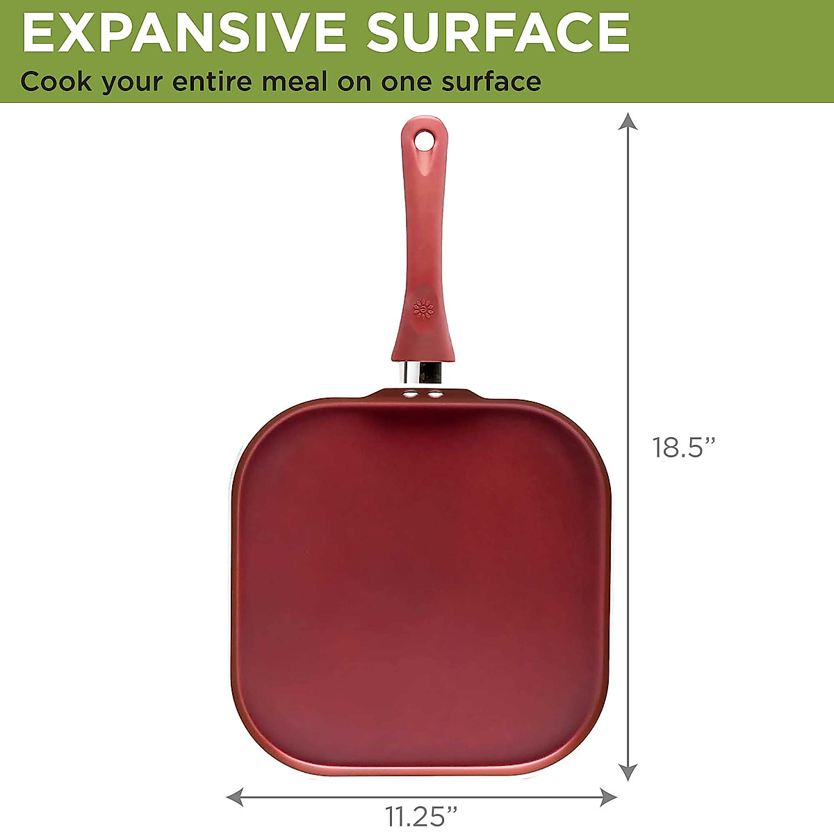 Ecolution Evolve Heavy-Gauge Aluminum with a Soft Silicone Handle, Dishwasher Safe, Non-Stick, 11-Inch Griddle, Crimson Red