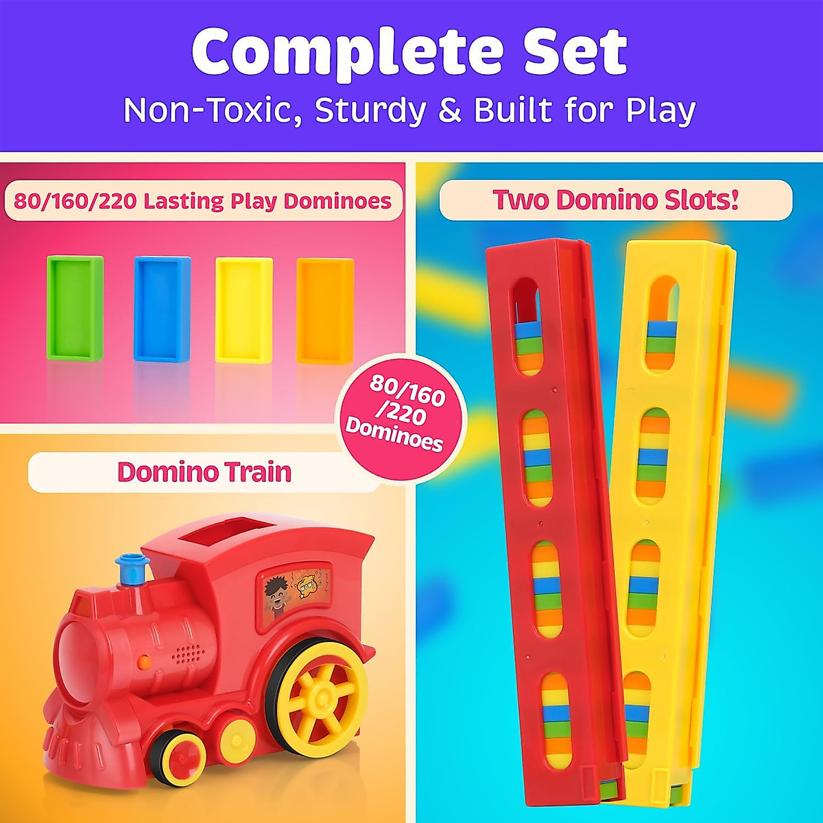 300 Pcs Domino Train Set - Automatic Rally Setter for Boys & Girls - Ages 4-10 - Montessori Toy with Colorful Tracks - Christmas & Creative Birthday Toy, Automatic Block Laying Stacker Game