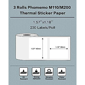 Phomemo M110 Bluetooth Label Maker with 3 Rolls 1.57"x1.18"(40x30mm) Thermal Labels- Thermal Label Maker Printer Apply to Labeling, Office, Cable, Retail, Barcode, Compatible with Android & iOS