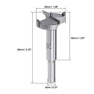 uxcell Forstner Drill Bits 35mm, Tungsten Carbide Wood Hole Saw Auger Opener, Woodworking Hinge Hole Drilling Boring Bit Cutter, 2pcs (Gray)