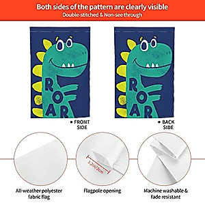 Garden Flags Dino Little Cute Animal Green Yellow Tyrannosaurus Dinosaur Premium Yard Flag Holiday Party Flag Outdoor Farmhouse Decor Home Porch Flags 12 x 18 Inch