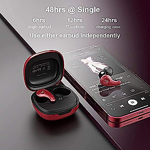 Soiedroo Red Bluetooth Wireless Earbuds Deep Bass Headphone with Dual Mic, CVC8.0 Noise Cancelling Earphone 3D Stereo Sound,Crystle Clear Phone Call Voice with Wireless Fast Charging…