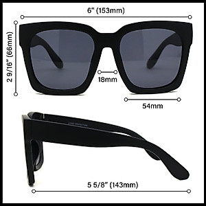 Womens XL Oversize Horned Rim Thick Plastic Retro Sunglasses Black Smoke