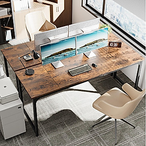 Huuger Computer Desk, 70 Inch Office Desk, Gaming Desk with Storage, Writing Desk Work Desk for Home Office, Study, Long Simple Desk, Large Legroom, Metal Frame, Rustic Brown
