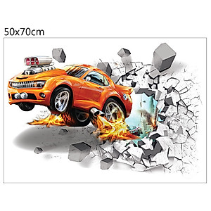 Dynamic Car Wall Stickers, Breaking Wall Creative 3D Wall Decals, Self Adhesive Removable, Art Decal Mural Wall Decor, Kids Boy Room Bedroom Playroom Wall Decoration（19.6'' × 27.5''） (car2)