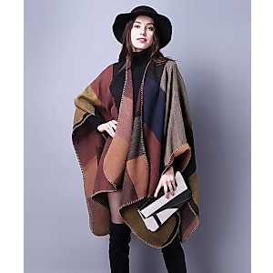 Vocanbomor Women's Shawls and Wraps Open Front Poncho Cape Winter Sweater, A2-Khaki