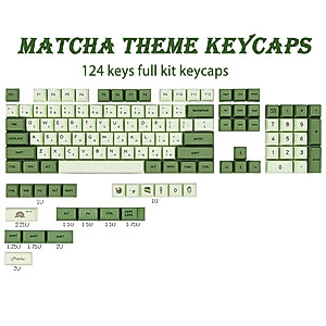 PBT 124 Keys XDA Profile Dye-Sub Matcha Keycaps，ANSI Layout Keycap Suitable for 61/64/87/104/108 Mechanical Gaming Keyboard(Keycaps only)