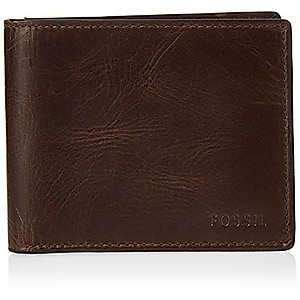 Fossil Men's Derrick Leather RFID-Blocking Bifold with Flip ID Wallet, Dark Brown, (Model: ML3681201)