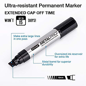 ZEYAR Permanent Marker Pens, JUMBO Size, Aluminum Barrel, Set of 2, Premium Waterproof & Smear Proof Markers, Quick Drying, Writes on most surfaces (Black)