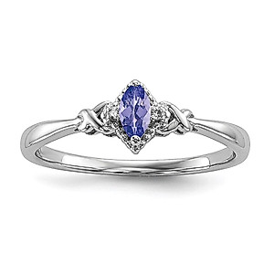 Diamond2Deal 925 Sterling Silver Marquise Cut Tanzanite and Diamond Engagement Ring 0.13 Cttw