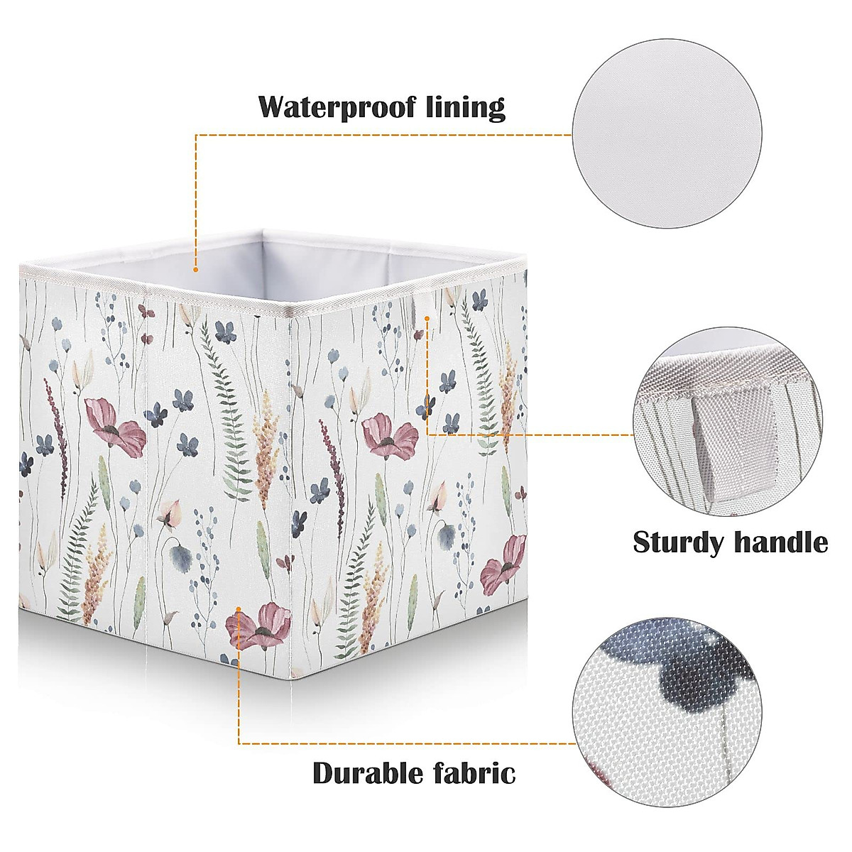 Kigai Wildflower Cube Storage Bins - 11x11x11 In Large Foldable Storage Basket Fabric Storage Baskes Organizer for Toys, Books, Shelves, Closet, Home Decor