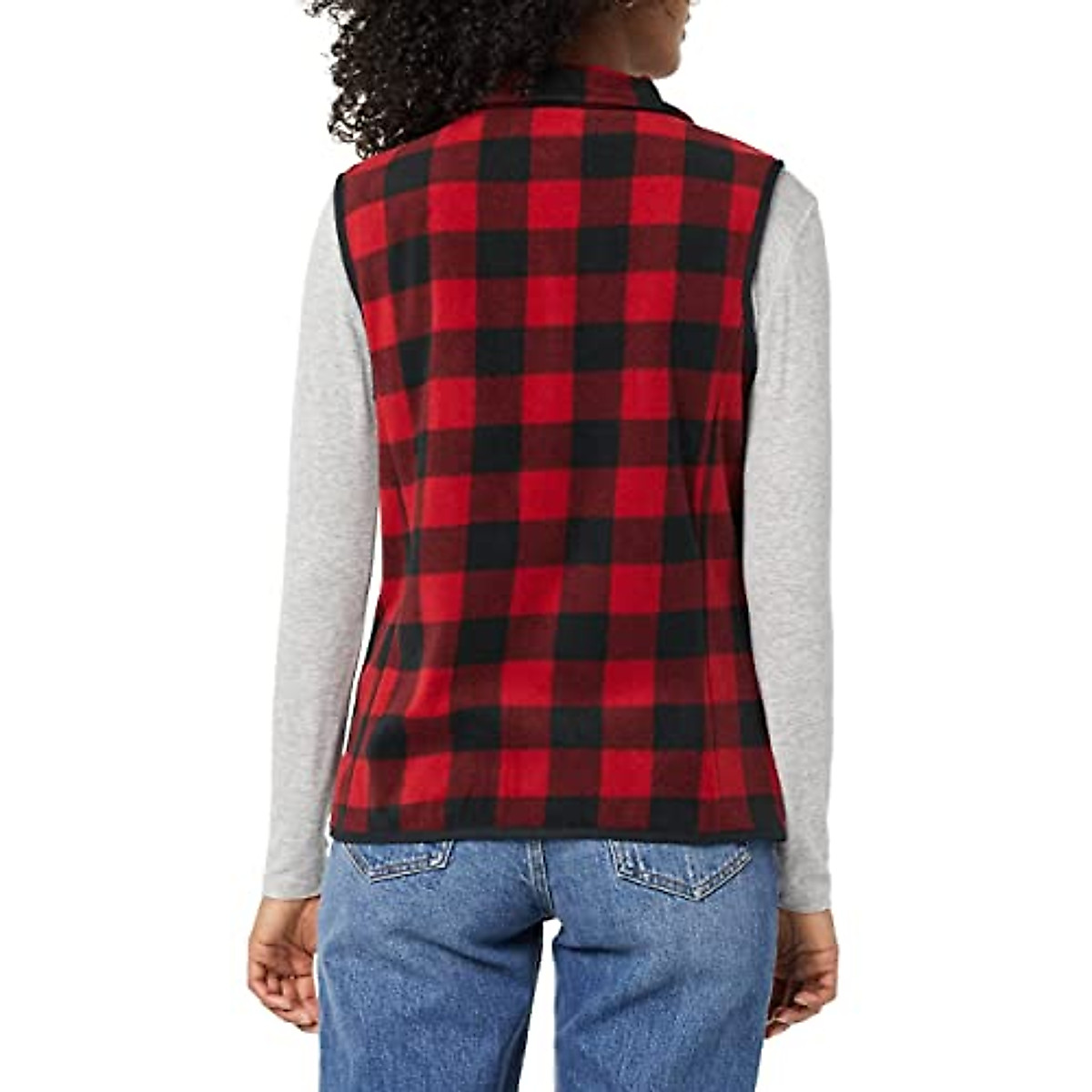 Amazon Essentials Women's Classic-Fit Sleeveless Polar Soft Fleece Vest (Available in Plus Size), Black Red Buffalo Plaid, X-Large