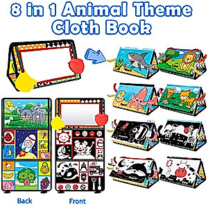 Aboosam Baby Toys 0-6 Months - Tummy Time Mirror Toys with Cloth Books & Teethers - Montessori Infant Toys for Babies 0 3 6 9 Months - High Contrast Newborn Sensory Toy for Boys Girls Baby Gift