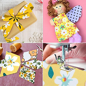 Kingdder 70 Pcs Floral Cotton Fabric Patchwork Roll 2.55 x 39.4 Inch Cotton Quilting Fabric Roll up Cotton Fabric Quilting Strips Precut Patchwork Roll for Craft Sewing DIY Crafts (Yellow Flower)