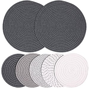 Billbotk 11.8" and 7" Hot Mats for Pots and Pans, 7 Woven Trivets for Hot Dishes, Pot Holders for Kitchen, Tabletop Accessories for Counter Heat Resistant