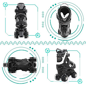 Kids Roller Skates for Boys - Black for Big Kids Age 7 8 9 10 - Adjustable All Light up Wheels Indoor Outdoor Sports Birthday Gift for Son and Grandson