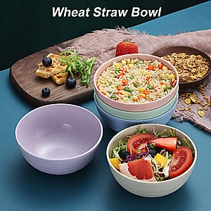 Set of 5 Unbreakable Lightweight Rice Bowl, Premium Wheat Straw Cereal Bowl, Bowl mouth 5.3Inch Soup Bowls, for Cereal, Soup and Fruit, Salad, Noodle, Dishwasher safe (Beige)