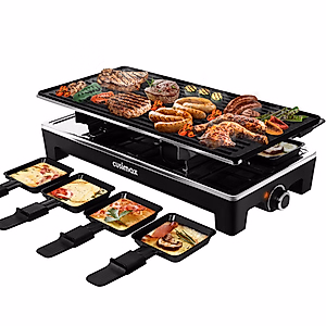 CUSIMAX Raclette Grill Electric Grill Table Portable 2 in 1 Korean BBQ Grill Indoor & Cheese Raclette, Reversible Non-stick plate, Crepe Maker with Adjustable temperature control and 8 Paddles