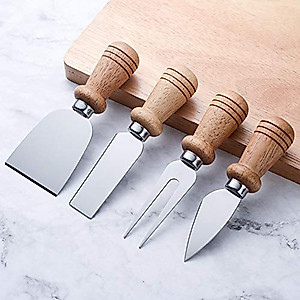 Bekith 8 Pieces Set Travel Cheese Knives with Wood Handle, Stainless Steel Cheese Slicer Cheese Cutter, 2 Cheese Knife, 2 Cheese Shaver, 2 Cheese Fork and 2 Cheese Spreader