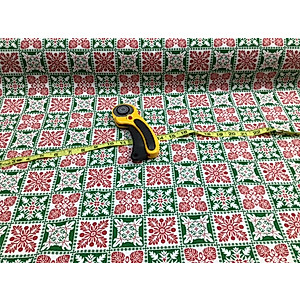 Hawaiian Quilt Design in Christmas Red & Green Small Quilt Design Hawaiian Print Fabric Sold by The Yard