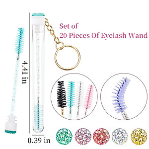 Mekupeu 20 Pcs Mascara Wand Tube Set Diamond Key Chain Tube Empty Mascara Brushes Eyelash Spoolies Brush Makeup Tool Applicator (Mixed 5 color)