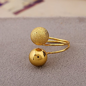 Minimalist Double Ball Bead Open Band Ring for Women Gold Plated Spinning Statement Expandable Adjustable Layered Finger Rings Comfort Fit Fashion Geometrical Unique Holiday Birthday Jewelry Gift