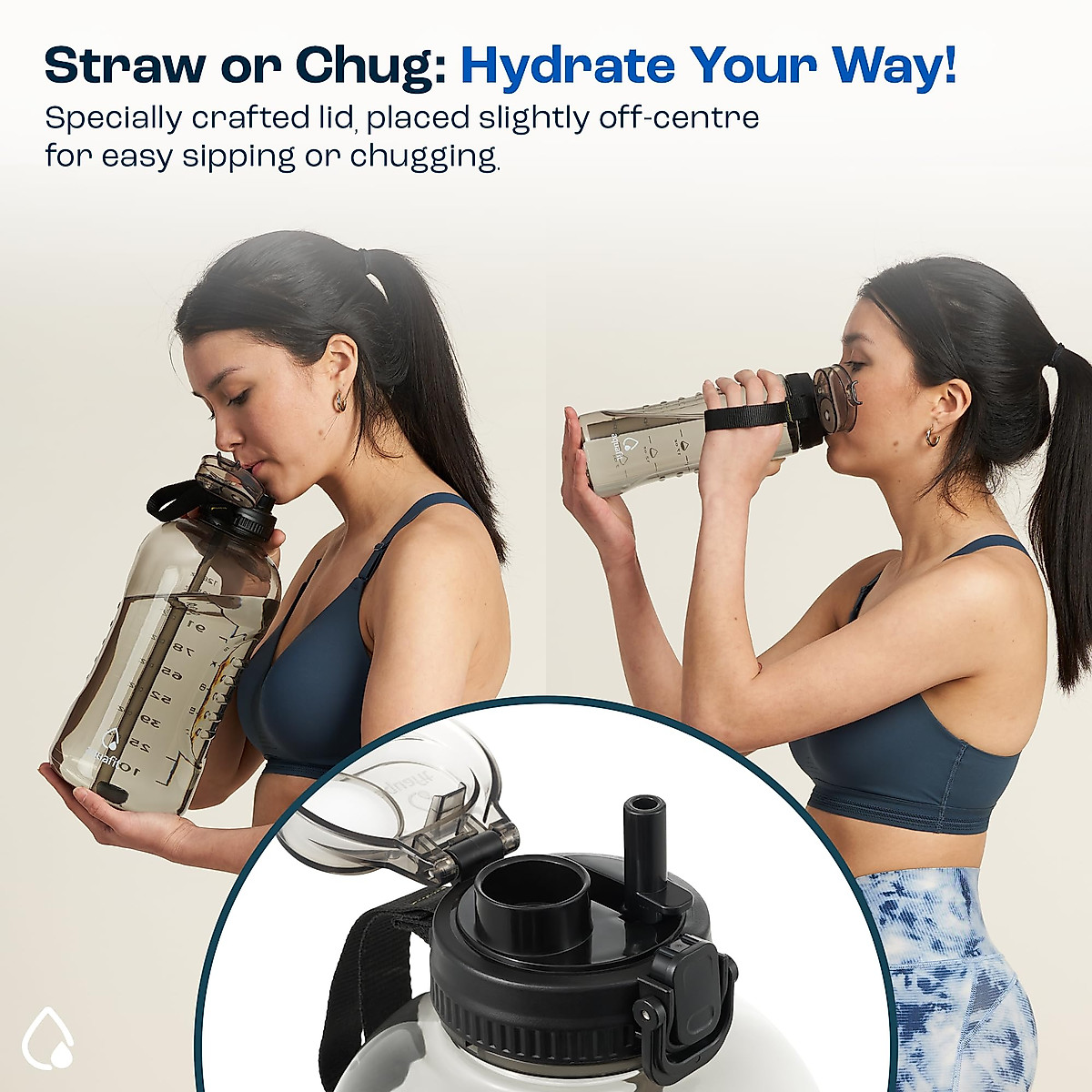 AQUAFIT 128 oz Water Bottle with Time Marker - 2in1 Straw & Chug Lid - BPA Free Big Water Bottle with Straw - Gym Water Bottle with Strap - Water Jug (128 Ounces, Gray)