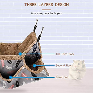 Petmolico Small Pet Hanging Triple-Layer Warm Hammock Bed Cage Accessories Bedding Hideout Playing Sleeping for Parrot Sugar Glider Ferret Squirrel Hamster Rat, Brown Feather