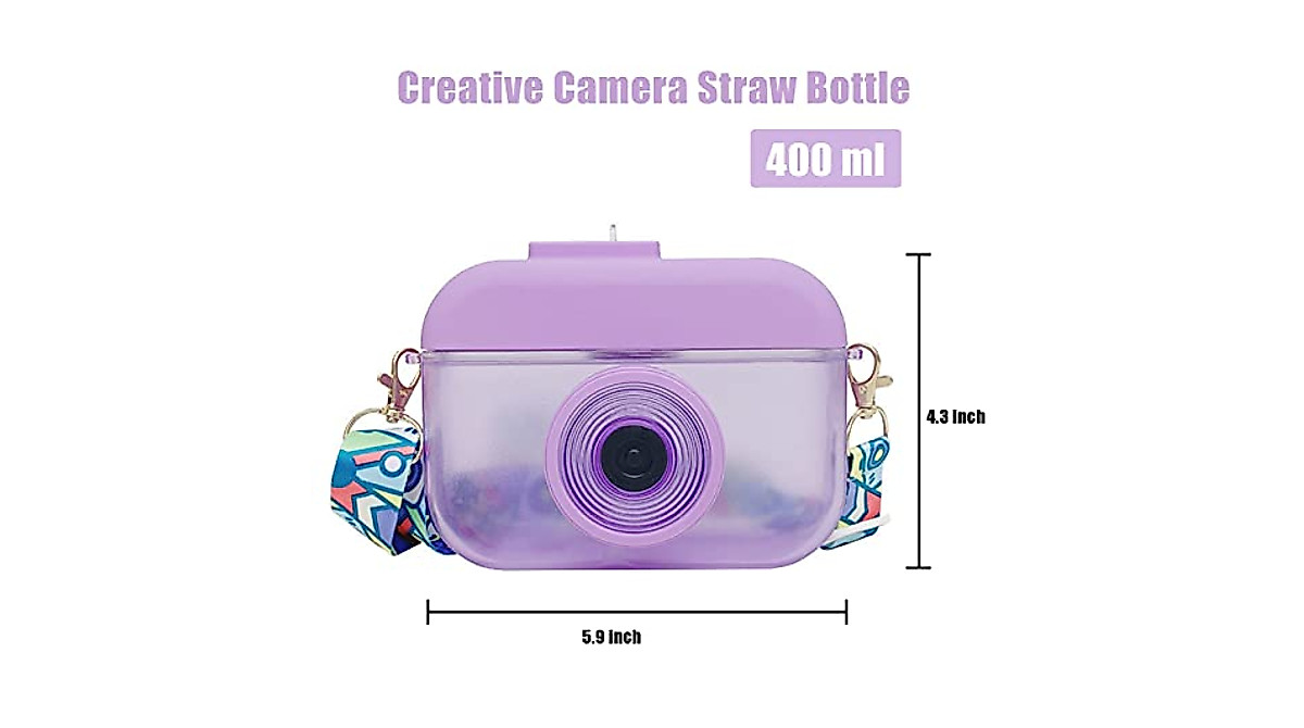 Cute Camera-Shaped Water Bottle with Straw - ORIJOYNA