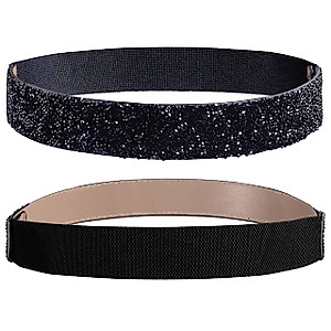 Lovful Elastic Rhinestone Belt,Shiny Sparkly Waist belt,Stretch Belts for Women Dresses,Black