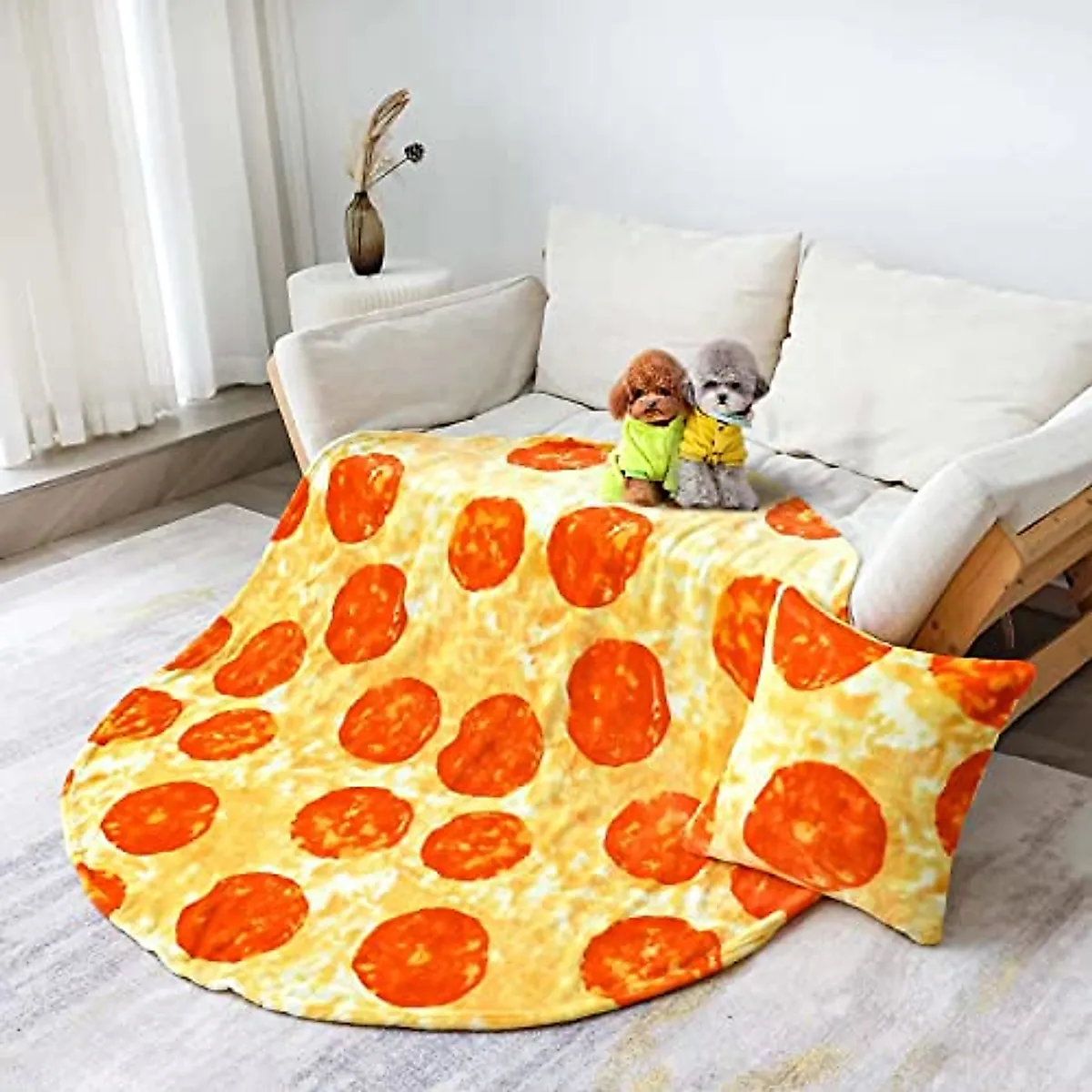 Bnuitland 72 Inch Pizza Funny Blanket with Pillow Cover (18×18"), 300 GSM Double Sided Giant Novelty Tortilla Realistic Food Blanket for Your Family, Adults and Kids
