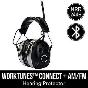 3M WorkTunes Connect + AM/FM Hearing Protector with Bluetooth Wireless Technology, Ear protection for Mowing, Snowblowing, Construction, Work Shops