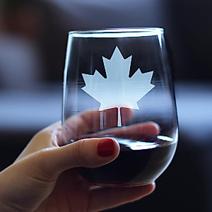 Canada Maple Leaf Stemless Wine Glass - Canadian Flag Gifts and Decor for Women and Men - Large 17 Oz Glasses