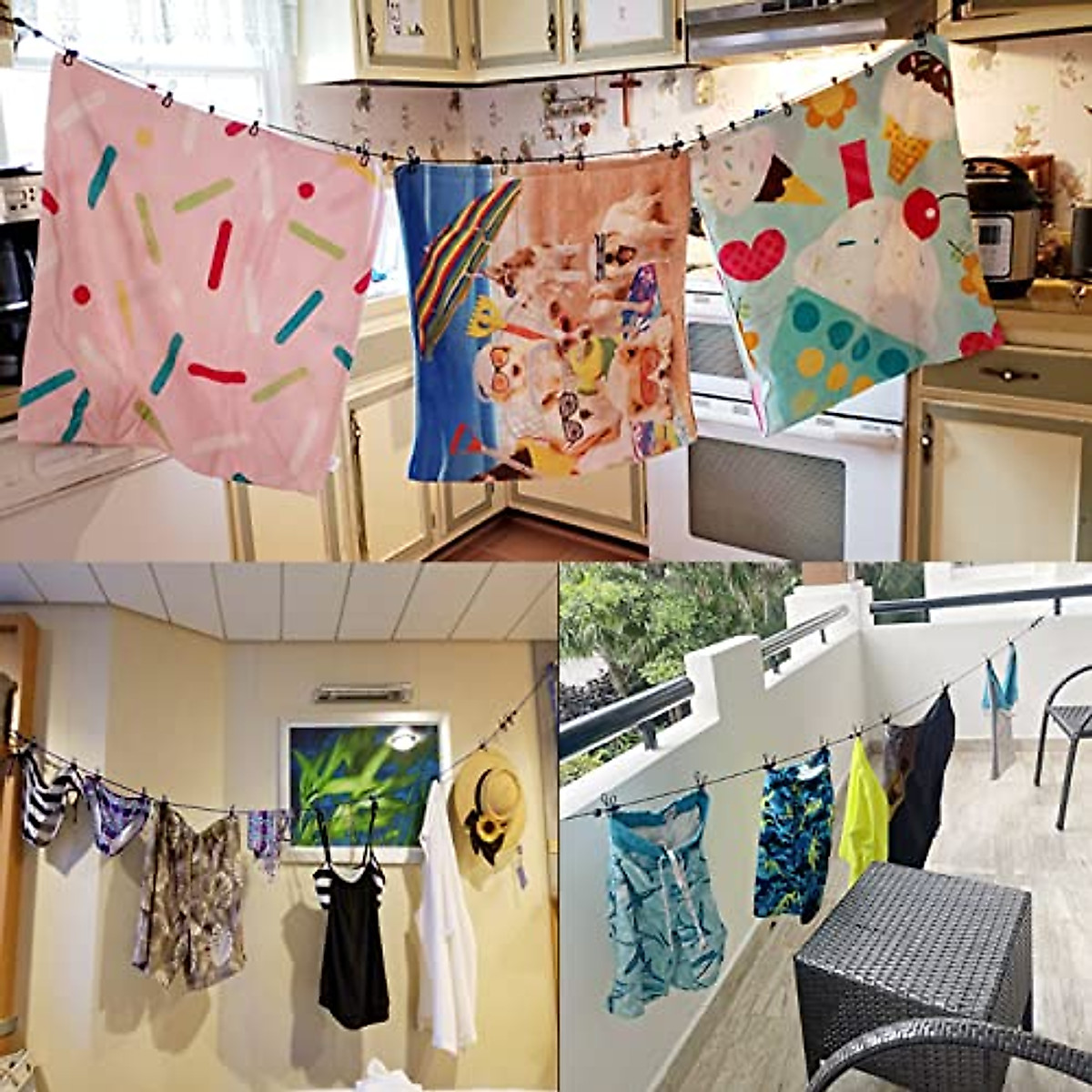 Portable Drying Rack Clothing Camper Clothesline with 12 Clothespins, Windproof Travel Clothesline Stretchy Elastic for Indoor Laundry Drying line,Outdoor Camping Accessories (Blue)