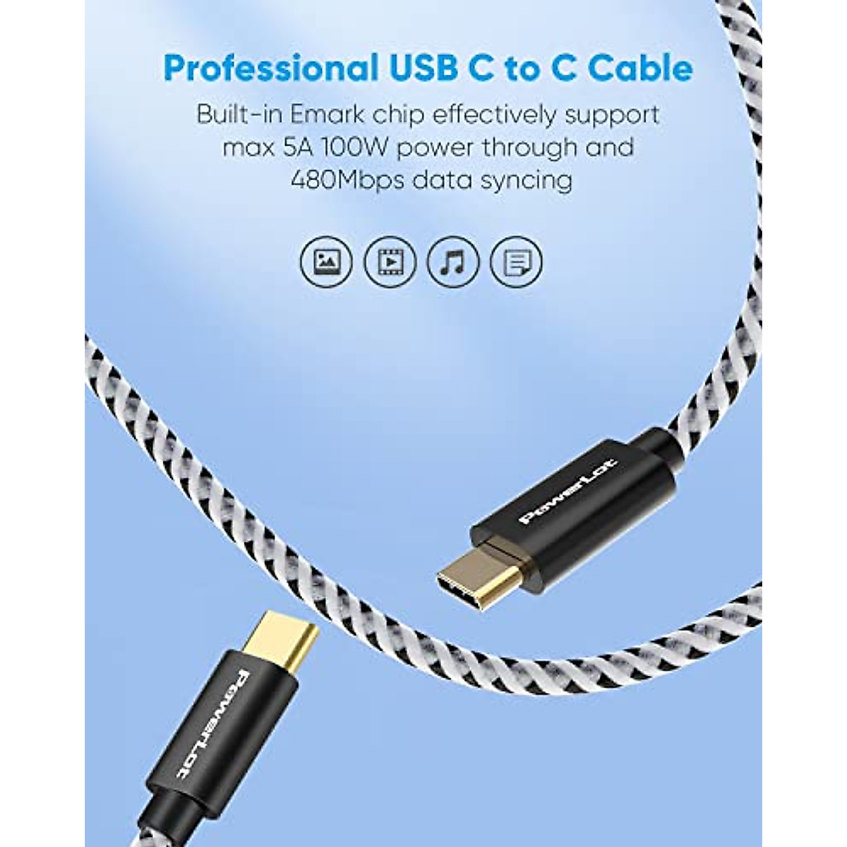 100W USB C Charger PowerLot Fast Wall Charger PD 3.0 GaN Type C Charging, Power Adapter with 5A 6ft Cable, Universal Charger Block for MacBook, iPad, iPhone 14, Pixel, Chromebook and USB-C Laptops