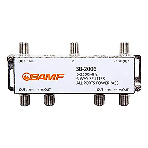 BAMF 6 Way Coaxial Cable Splitter, Bi-Directional Coax MoCA 5-2300MHz, RG6 Compatible, Nickel Plated Cable Splitter 2 Way Internet and TV Splitter, Satellite, Antenna, Analog/Digital Connections