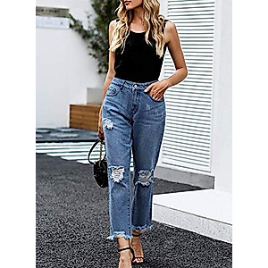 Sidefeel Women's Boyfriend Jeans Loose Stretchy Ripped Distressed Denim Pants Size 8 Sky Blue