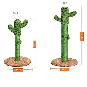 34" Cactus Cat Scratching Post with Dangling Ball for All Cats Large Version Brown