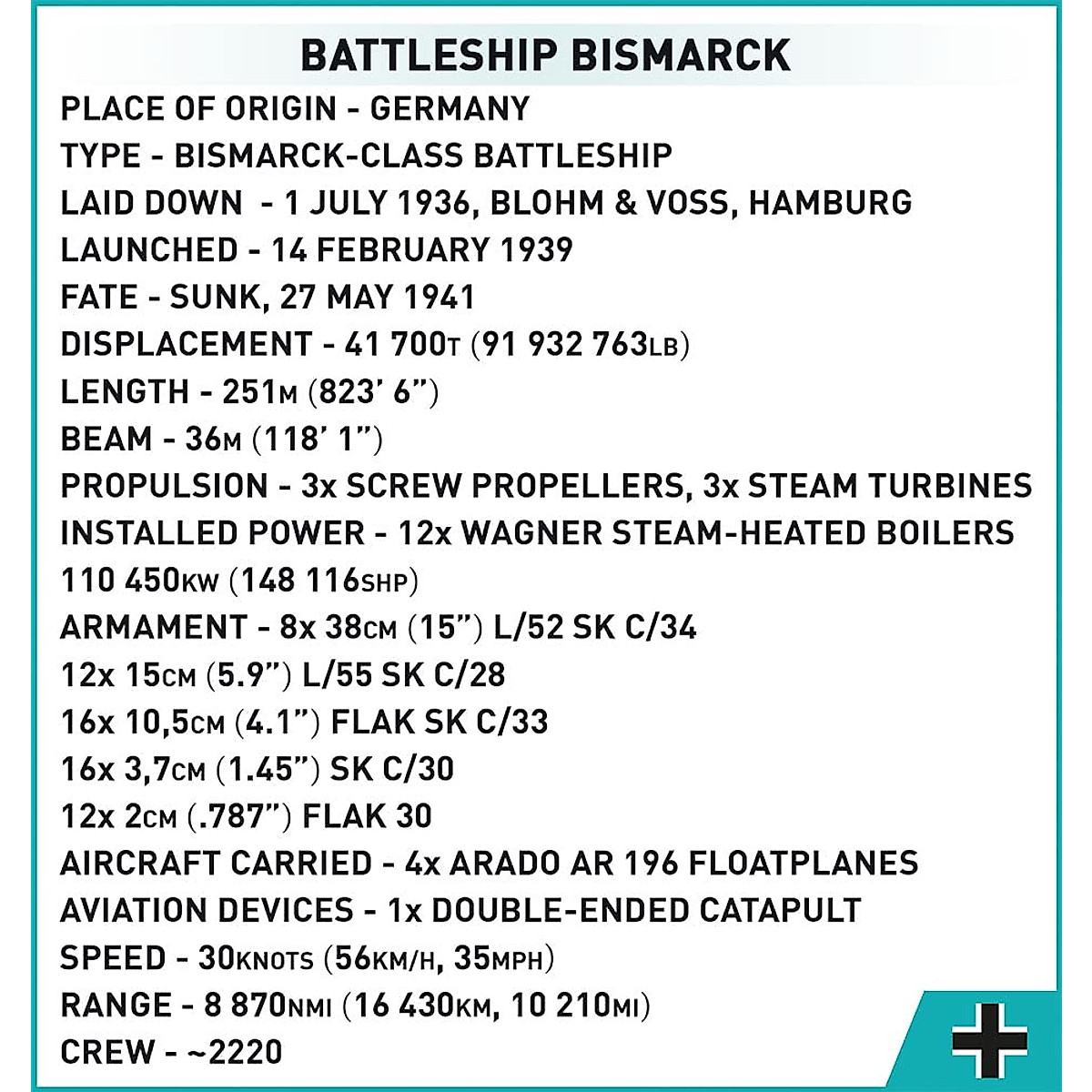 COBI Historical Collection World War II Battleship Bismarck, White