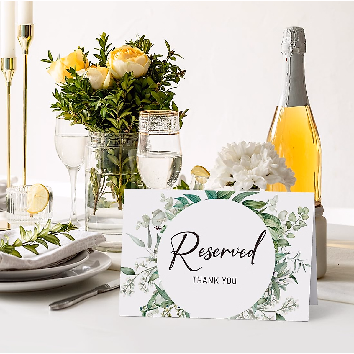 Reserved Table Signs(4x6 Inch, 20 PCS), Reserved Table Tent Card for Wedding, Double Sided Reserved Table Signs,Greenery Reserved Signs for Party Restaurant -YDC02