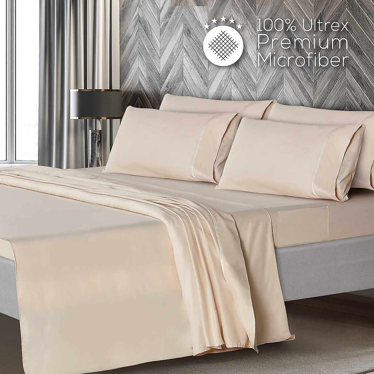 Mueller Luxury 6 PC Full Size Bed Sheets, Super Soft 1800, Deep Pocket up to 16" Full Size Sheets, Transfers Heat, Breathes Better, Hypoallergenic, Wrinkle-Resistant, Oeko-TEX, Cream