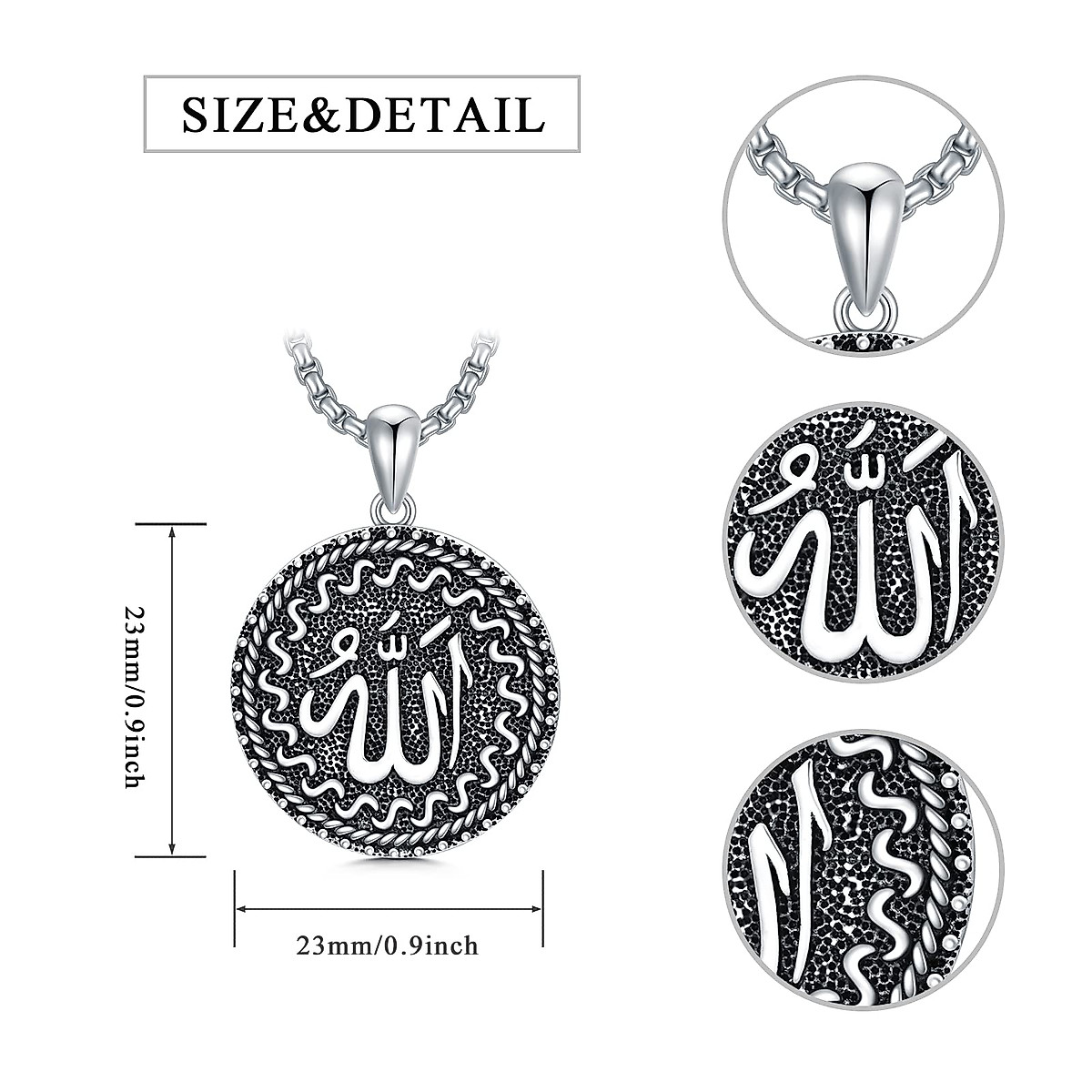 Allah Necklace Sterling Silver Islamic Pendant Necklace Muslim Islam Pendant Islamic Religious Jewelry Gift for Father Men Women