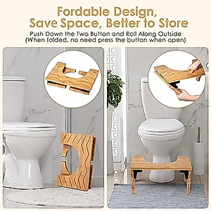 Housmile Toilet Stool, Poop Stool for Bathroom Waterproof and Non Slip, 7.8" Foldable Bathroom Stool, Bamboo Flip Simple Design, Improve Bathroom Posture and Comfort, Natural Color, Healthy Gifts
