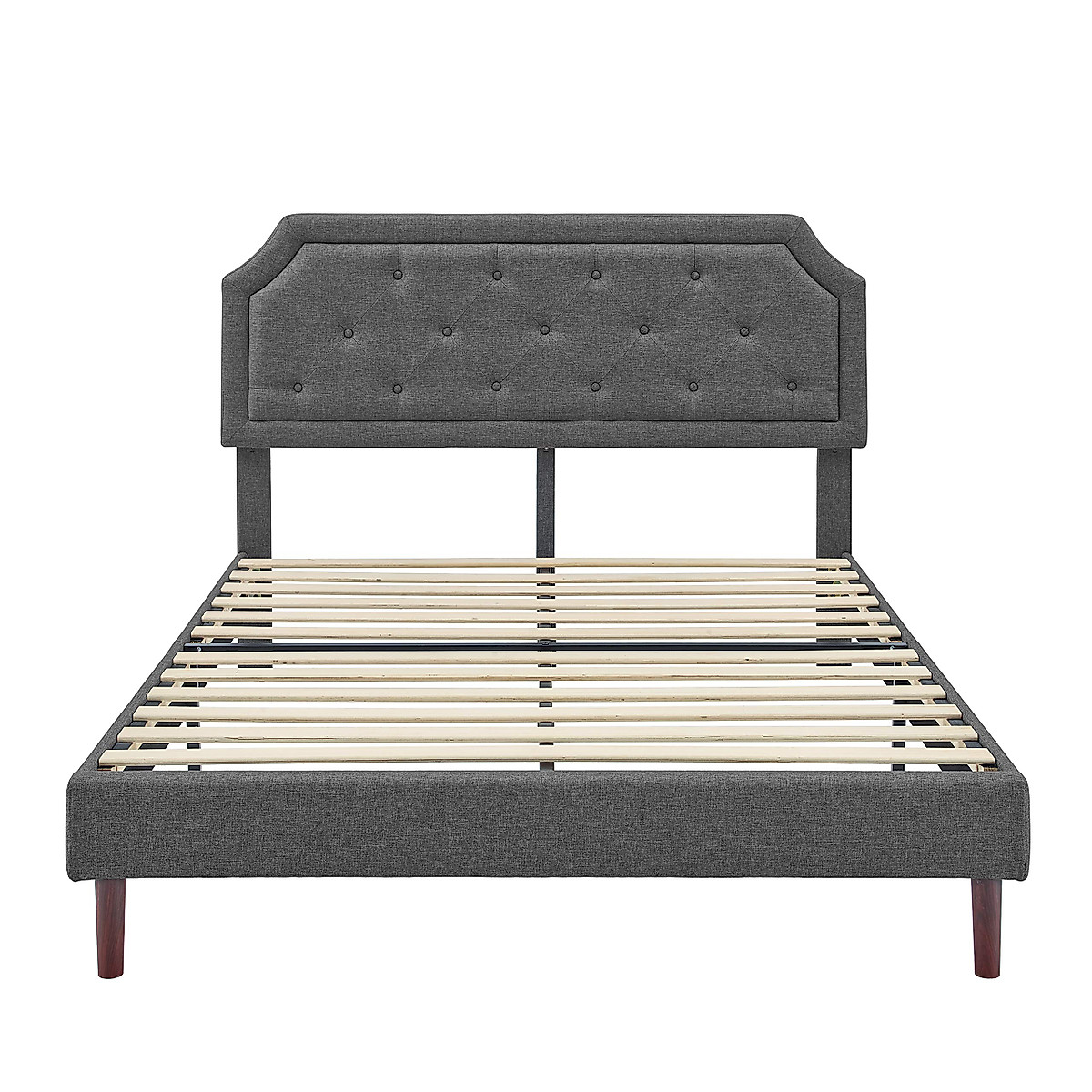 Amazon Basics Upholstered Platform Bed with Button-Tufted Headboard, Wood Slat Support, Easy Assembly - Full, Dark Gray