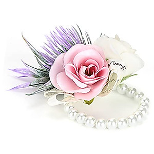 Xnferty Wrist Flower, Corsage Wristlet Corsages Bridal Bridesmaid Corsage Wristletfor Wedding Party(Pink)