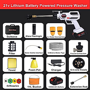 21V Cordless Pressure Washer, Max 870PSI, 2.11GPM, Electric Portable Pressure Washer with 6-in-1 Adjustable Nozzle, Battery and Charger with Accessories for Cleaning Floor Watering Car Flowers Fences