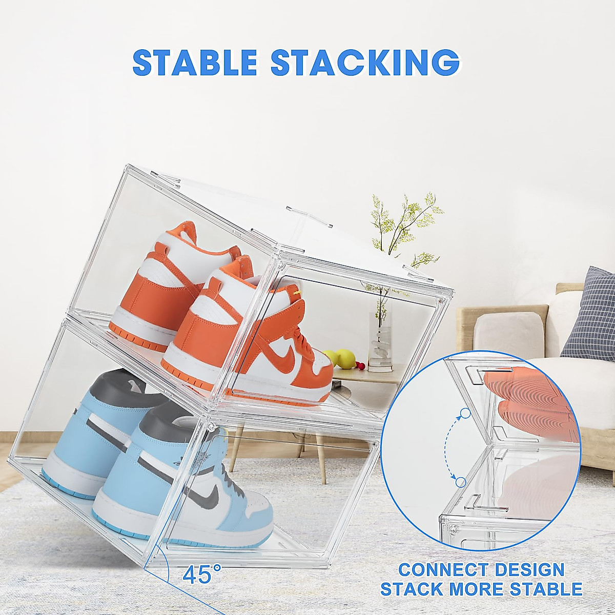 HIYOHIYO Acrylic Clear Shoe Storage Boxes Stackable for High-end Sports Shoes 360° Fully Transparent Display Box with Magnetic Door Suitable for Ankle Boots High Heels Size 14 (1-Pack)