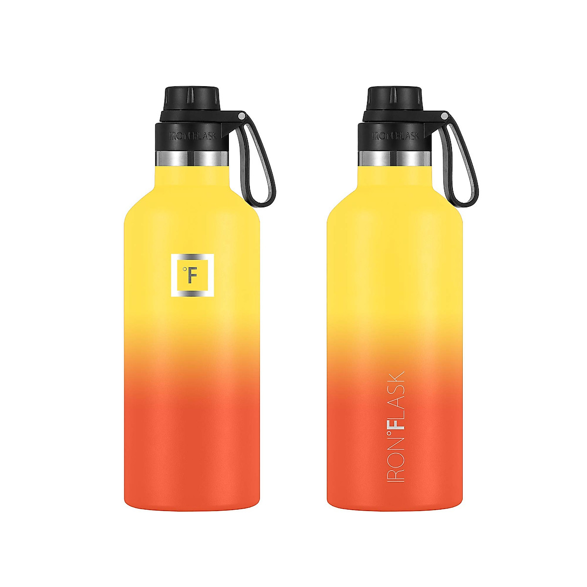 IRON °FLASK Sports Water Bottle - 3 Lids (Narrow Spout Lid) Leak Proof Vacuum Insulated Stainless Steel - Hot & Cold Double Walled Camping & Hiking Hydration Canteens - Fire, 32 Oz