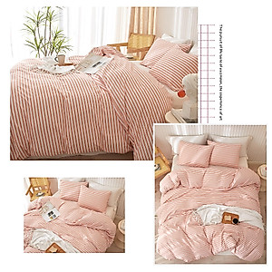 EAVD Duvet Cover Twin XL Pink Striped Duvet Cover Soft Microfiber Classic Pink and White Striped Geometric Bedding Set with 2 Pillowcases Reversible Pink Striped Comforter Cover with Zipper Closure