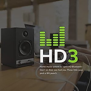 Audioengine HD3 Wireless Speakers with Bluetooth - 60W Powered Computer Speakers for Desktop Monitor and Home Music System with aptX HD Bluetooth, AUX, USB, RCA, 24-bit DAC (Black, Pair)